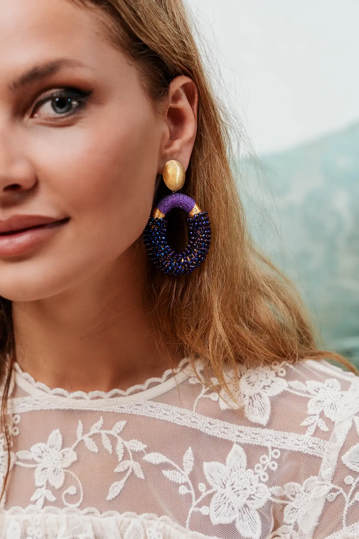 | Metallic Purple Oorbellen Yara Combi Oval L | Lott Gioielli